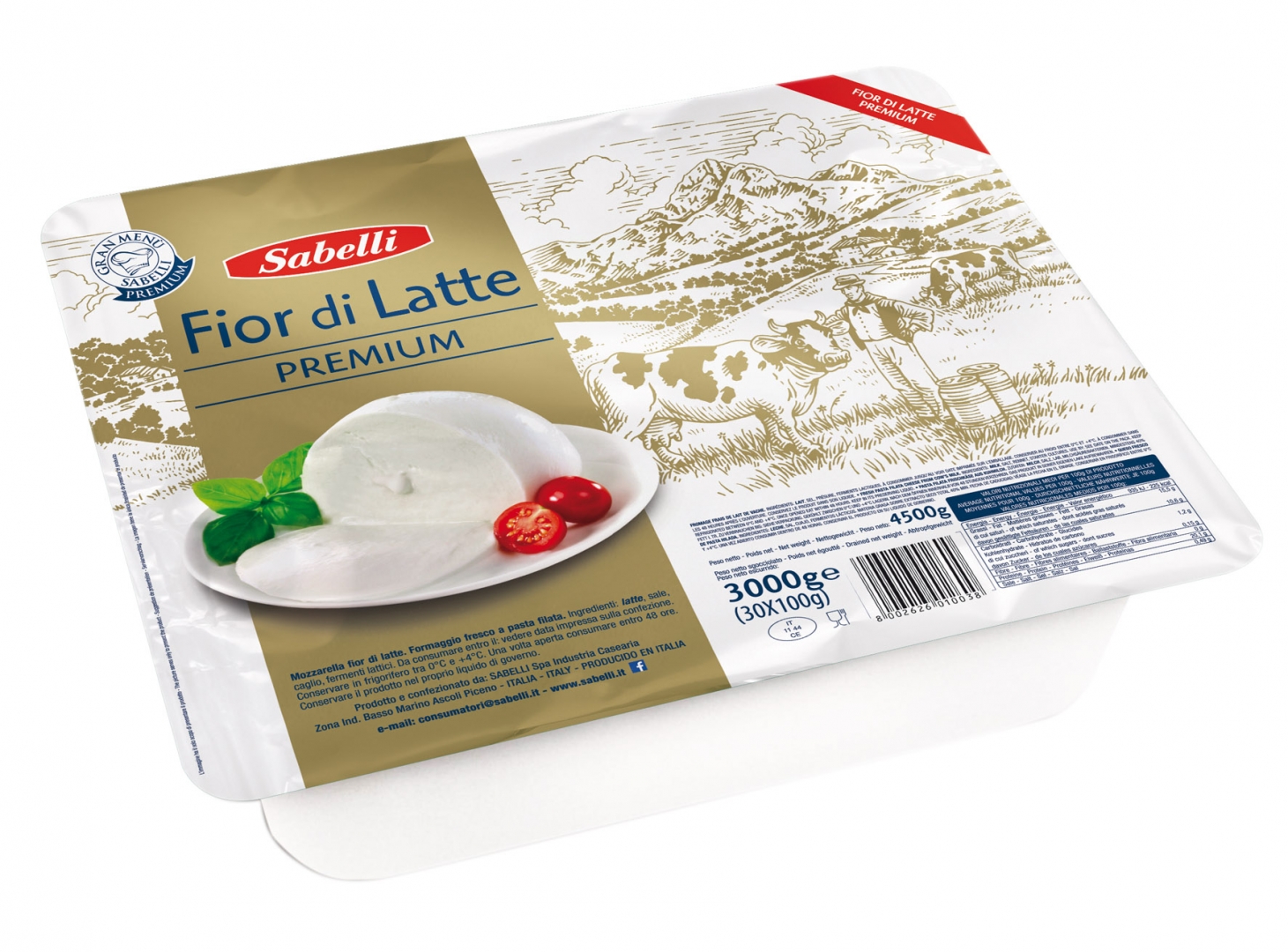 Mozzarella premium Fior di latte 250g x 12, 3kg | Carniato
